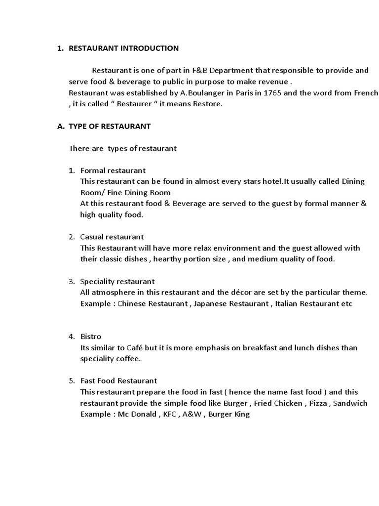 Restaurant Overview and Operations Guide | PDF | Salad | Pasta