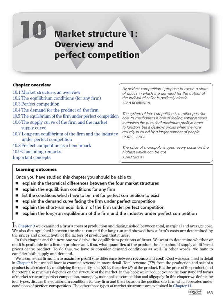 Chapter 10 - Market Structure 1 - Overview and Perfect Competition | PDF