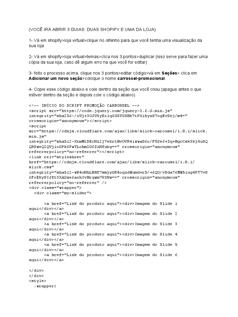 (Script) (Carrossel de Produtos Na Página Inicial) (Tema Dawn) (Canal) | PDF | Vídeo | Informática