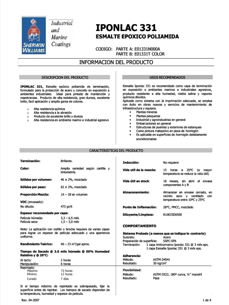 Iponlac-331 - Ficha Técnica | PDF
