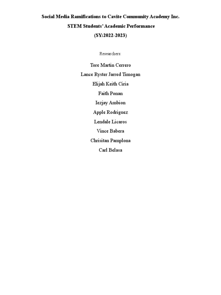 Social Media Ramifications To Cavite Community Academy Inc. STEM ...