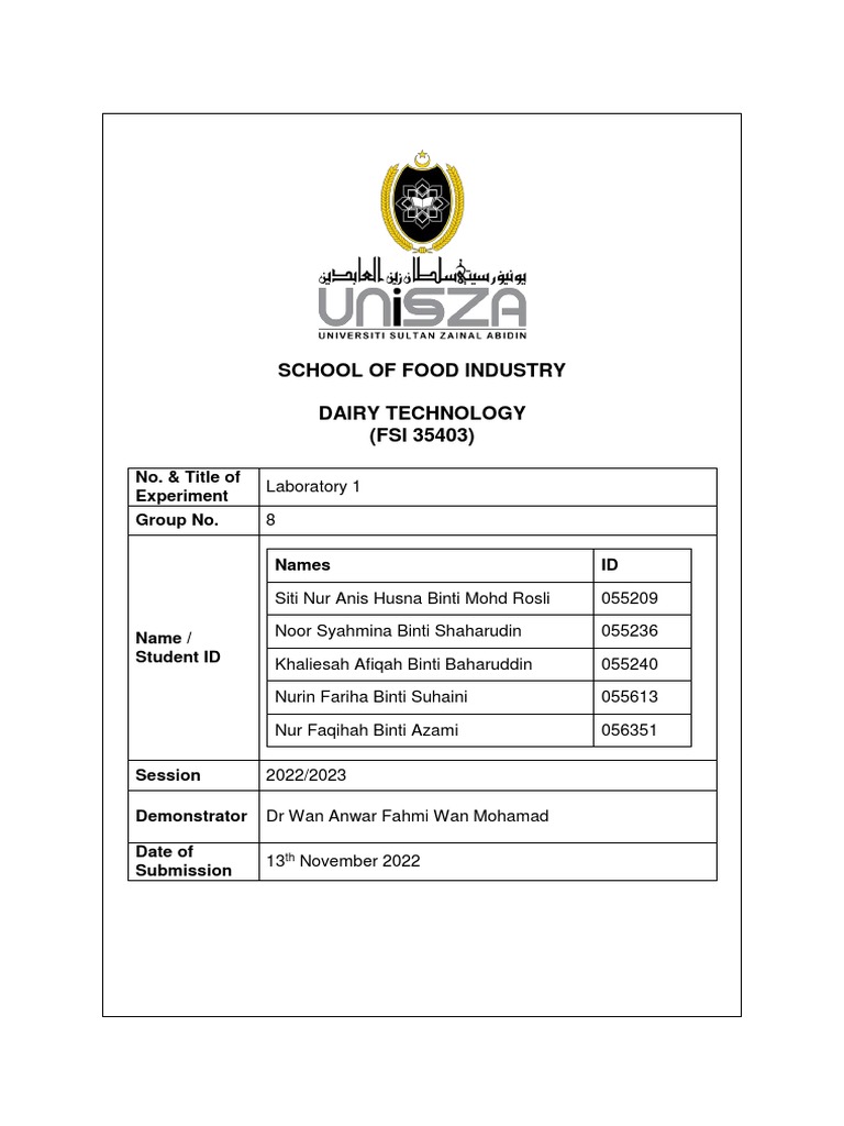 Milk Composition and Analysis Lab Report | PDF | Milk | Fat