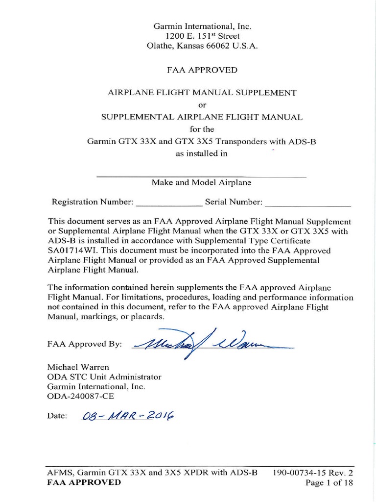 Garmin GTX 330ES Flight Manual Supplement | PDF | Transponder ...