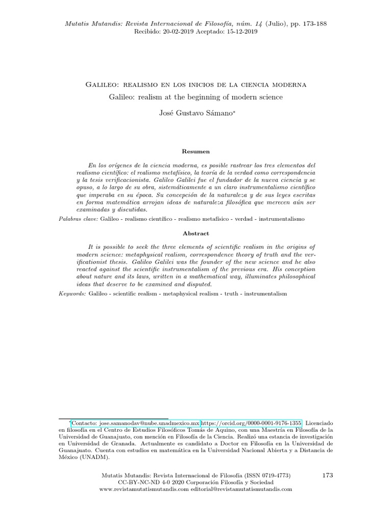 Galileo. Realismo en Los Inicios de La Ciencia Moderna - José Gustavo ...