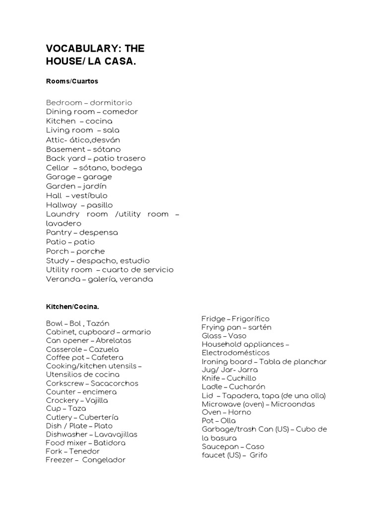 Vocabulary - The House | PDF | Herramientas | Inicio