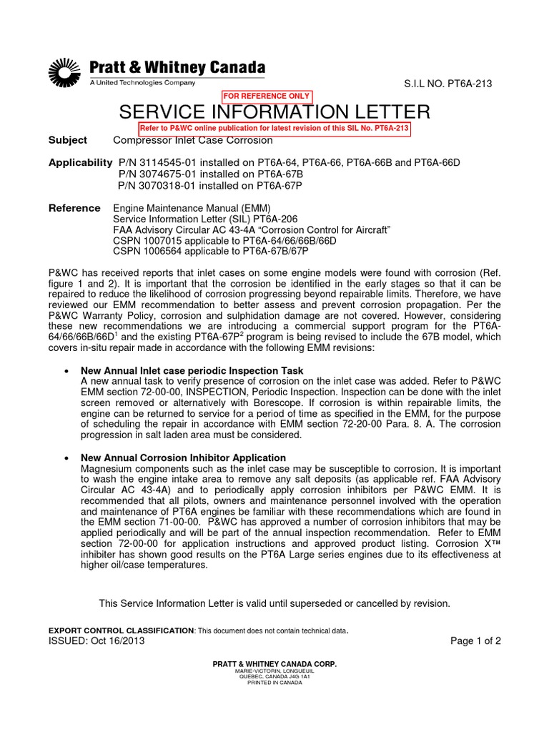 SIL PT6A-213 - Compressor Inlet Case Corrosion - Socata | PDF
