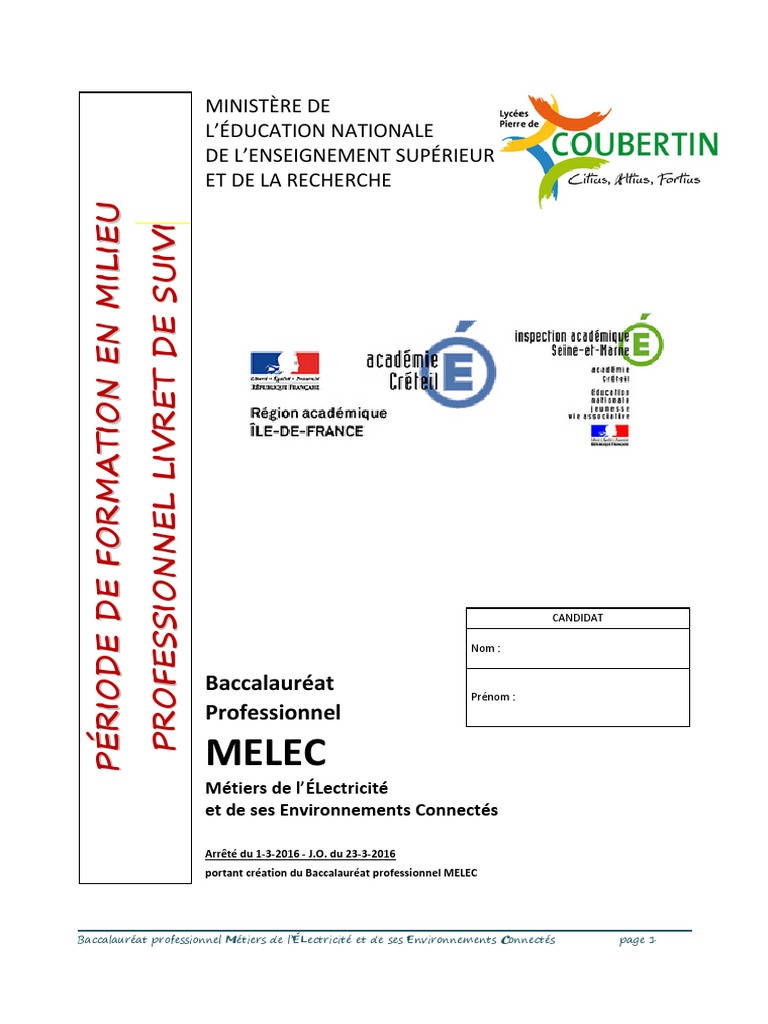 Livret PFMP MELEC | PDF