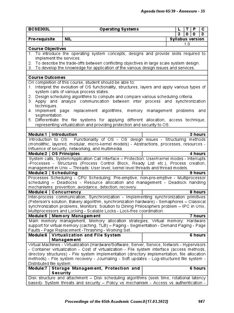 BCSE303L-P OS Syllabus | PDF | Operating System | Process (Computing)