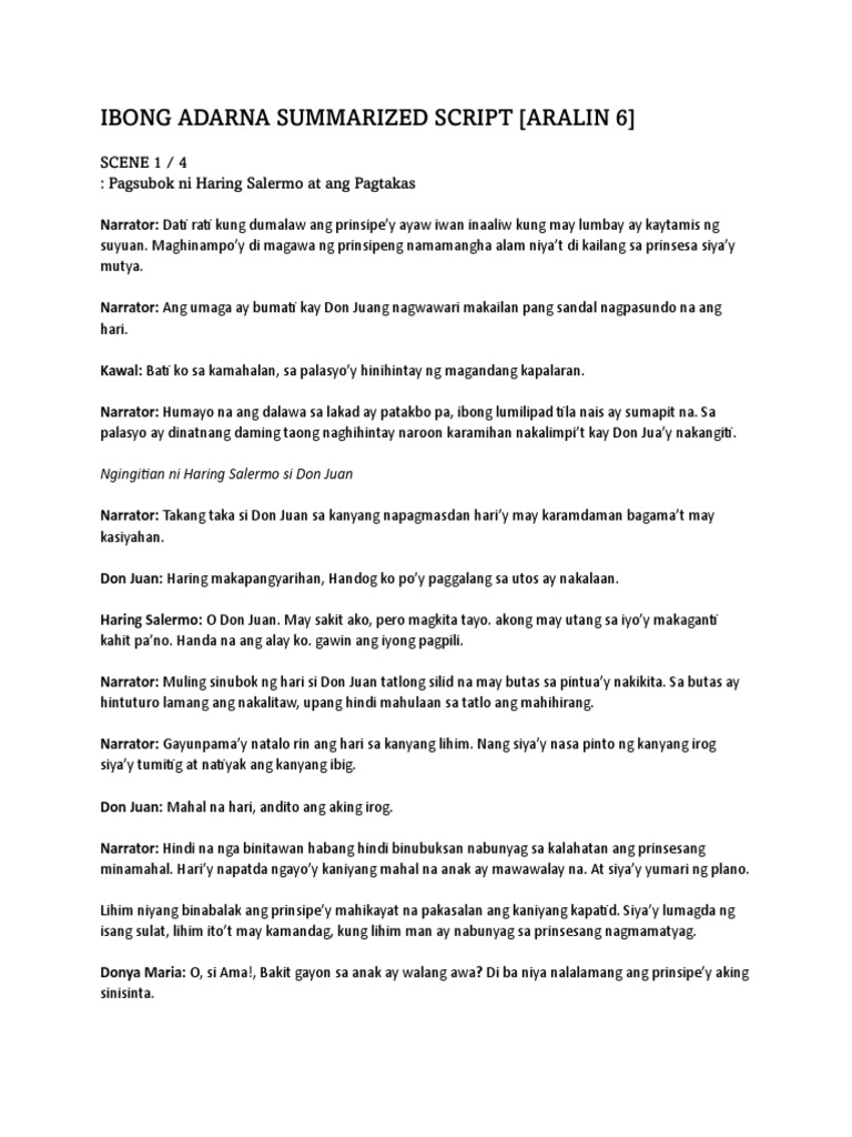 Ibong Adarna Script (Aralin 6) Summarized x2 | PDF