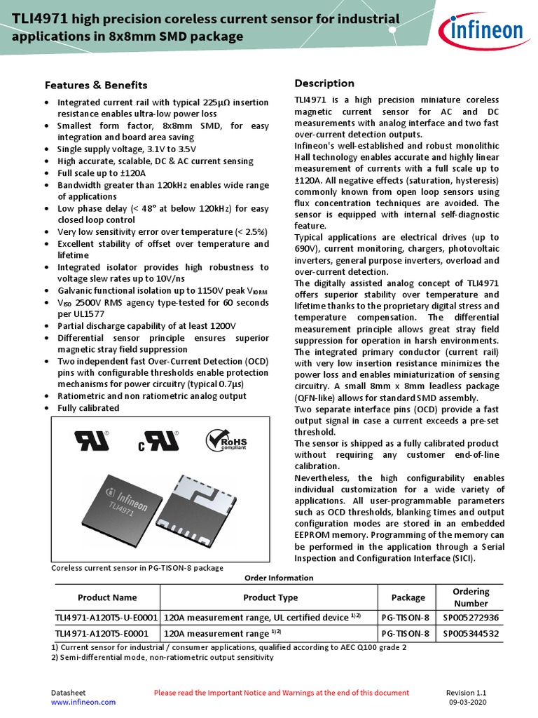 TLI4971 Coreless Current Sensor Datasheet | PDF | Sensor | Electrical ...