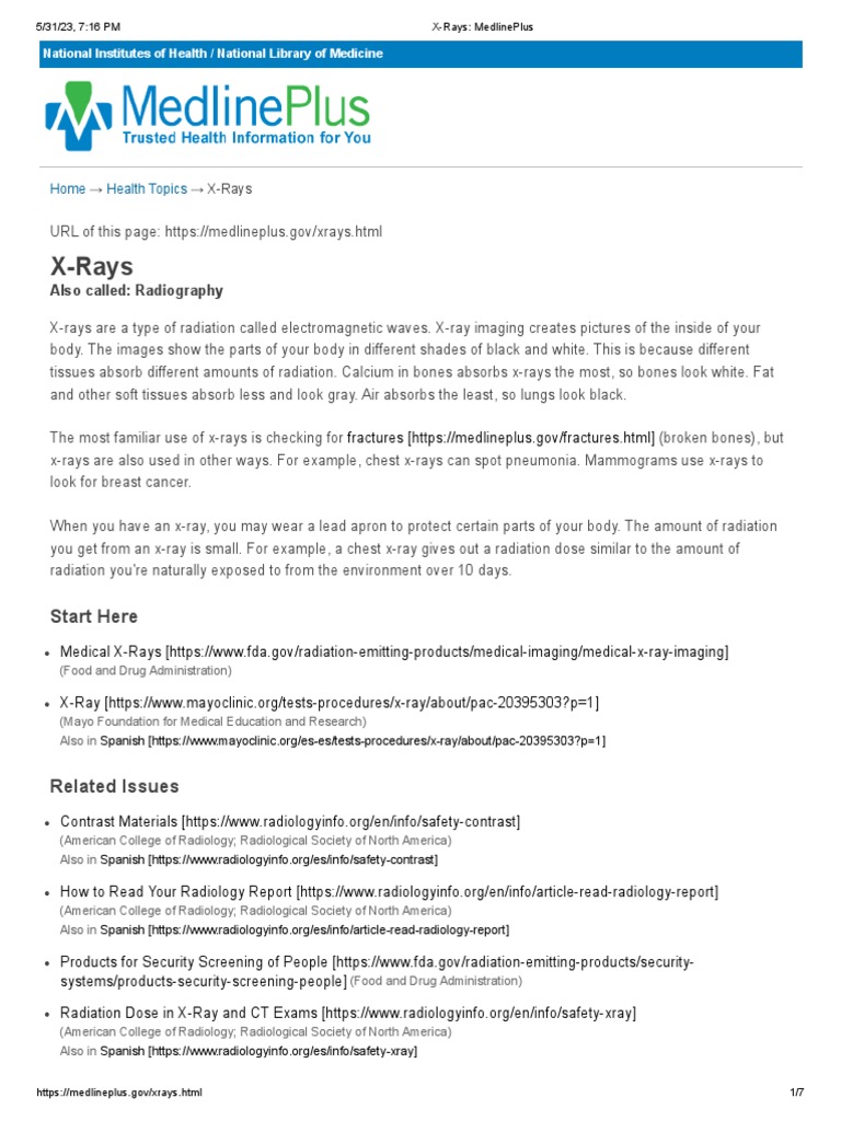 X-Rays - MedlinePlus | PDF | X Ray | Radiology