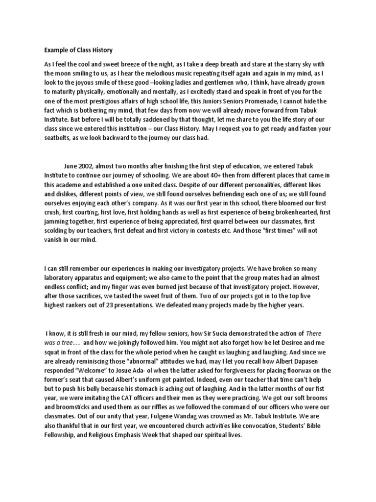 Class History Sample | PDF