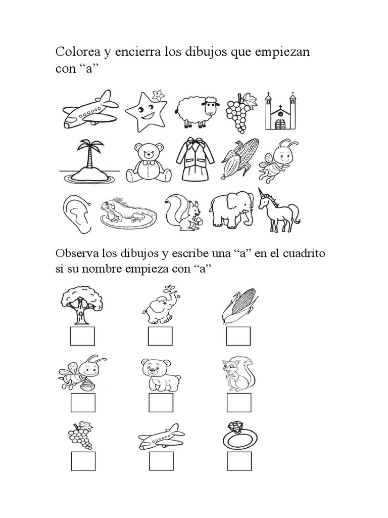 Colorea y Encierra Los Dibujos Que Empiezan Con Vocales | PDF