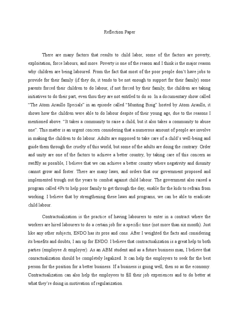 What Makes A Children - Reflection Paper. | PDF | Employment | Child Labour