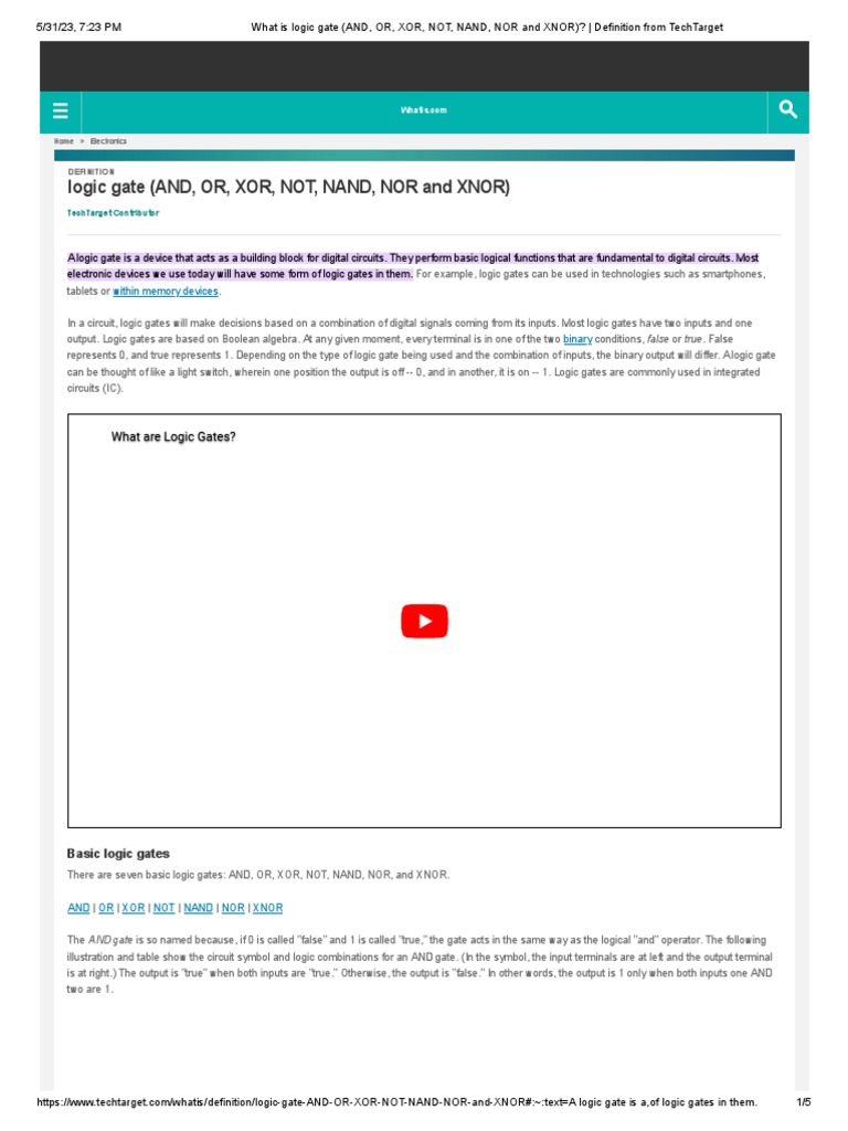 What Is Logic Gate (AND, OR, XOR, NOT, NAND, NOR and XNOR) - Definition ...