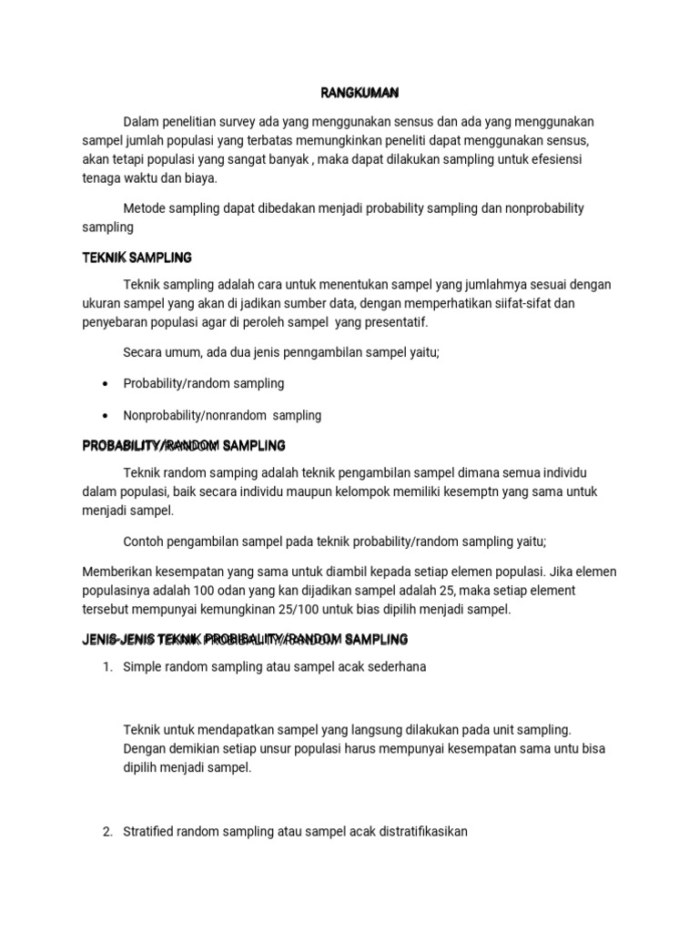 Rangkuman Teknik Sampling | PDF
