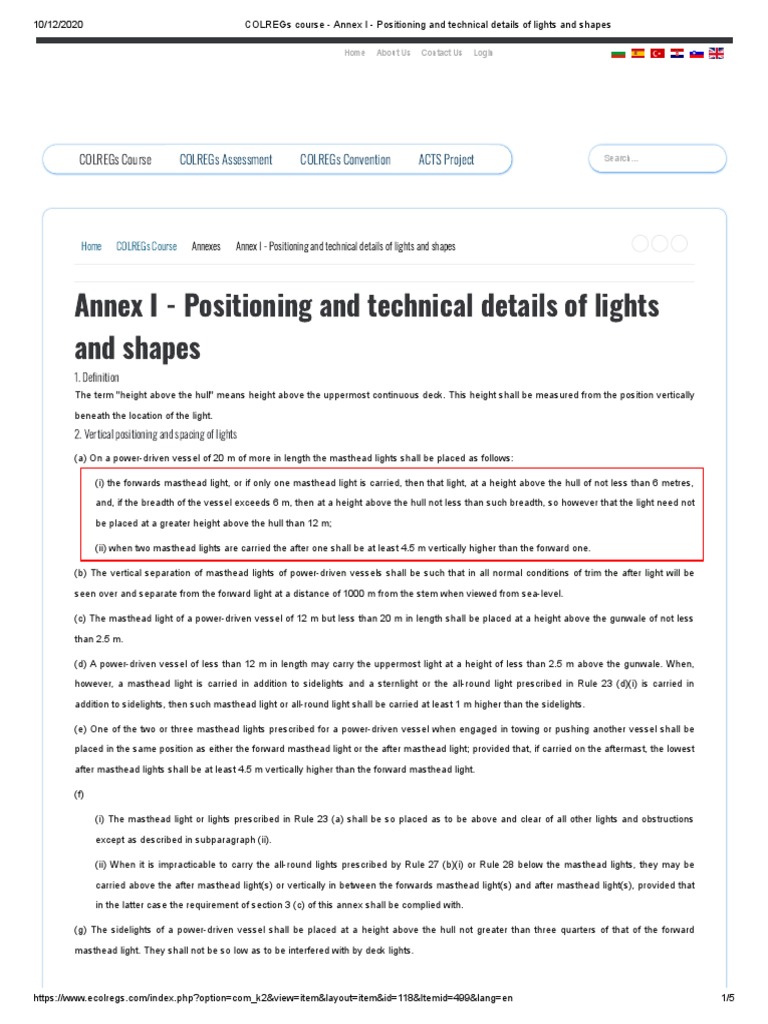 COLREGs Course - Annex I - Positioning and Technical Details of Lights and Shapes | PDF | Mast ...