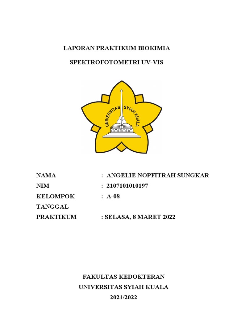 Laprak Biokimia Spektrofotometri Uv-Vis - Angelie N. Sungkar - 2107101010197 | PDF | Kesehatan ...