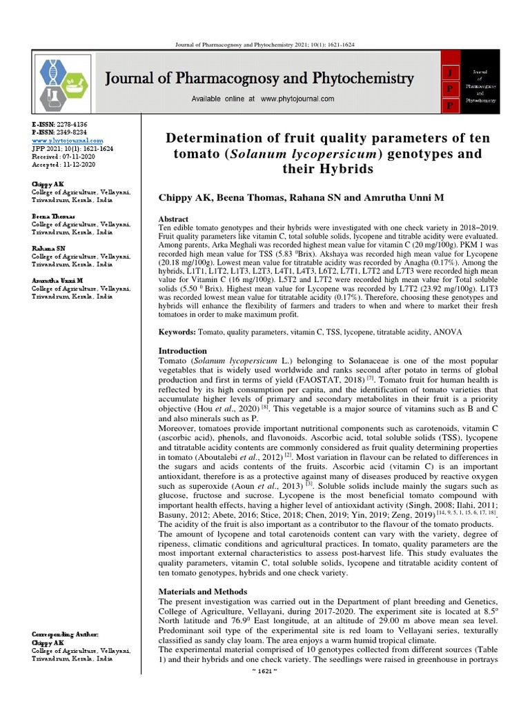 Determination of Fruit Quality Parameters of Ten | PDF | Tomato | Vitamin C