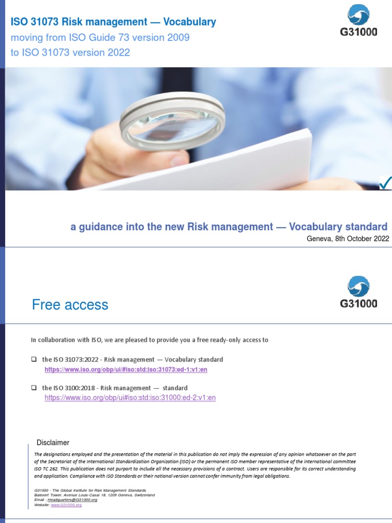 ISO 31073 Risk Management - Vocabulary - Moving From ISO Guide 73 ...