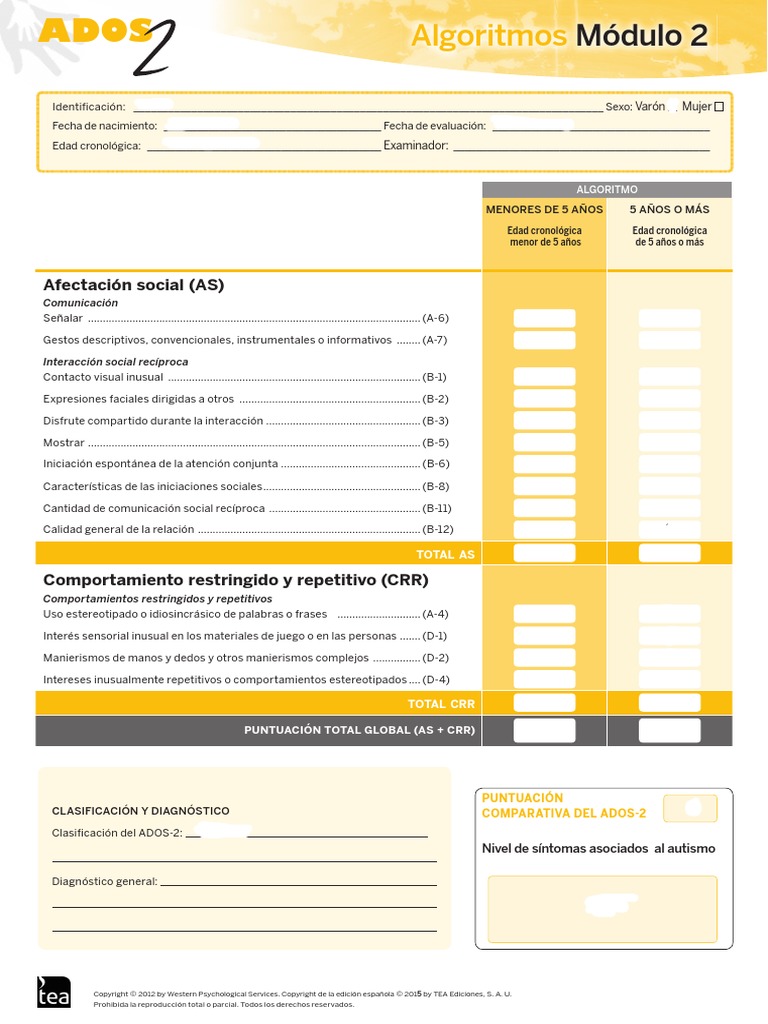 ADOS2 AlgoM2 PML | PDF | Espectro autista | Ciencia cognitiva