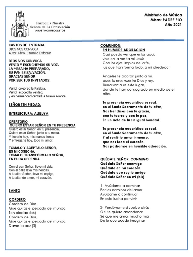 Cantos de Misa: Padre Pío 2021 | PDF | eucaristía | Misa (liturgia)