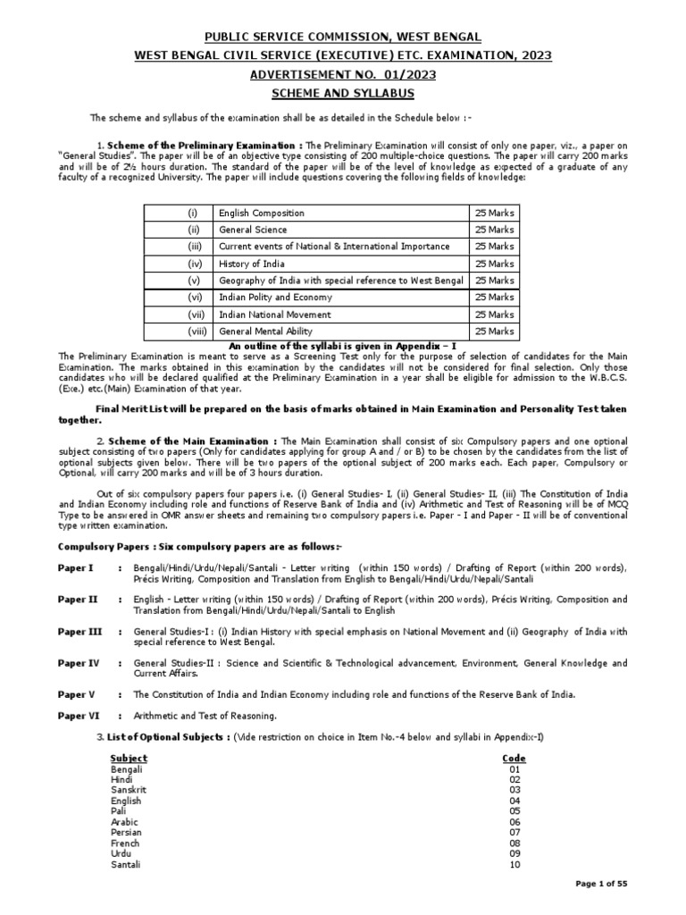 Wbcs Syllabus 2023 Pdf