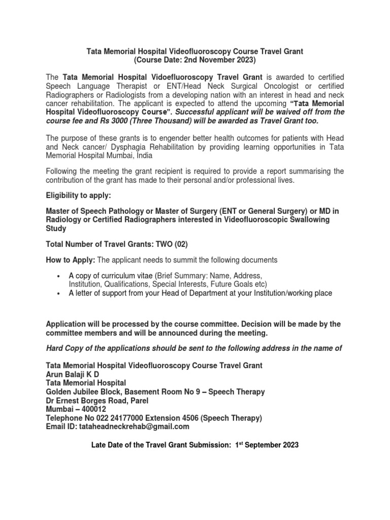 Videofluoroscopy Travel Grant PDF | PDF