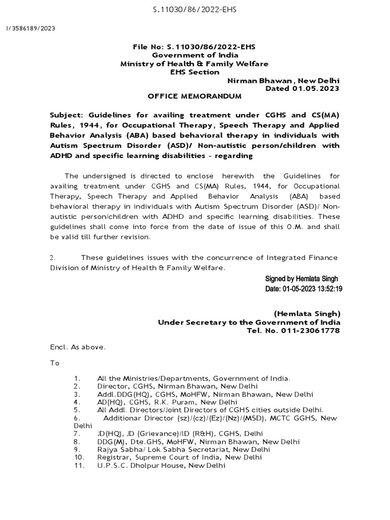 MoHFW OM Dated 01052023 - Autism Guidelines | PDF