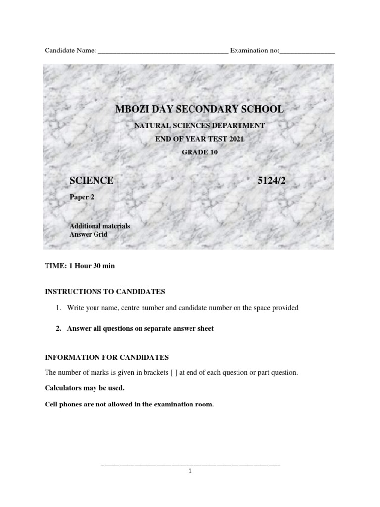 CHEMISTRY Grade 10 End of Term 3 2021 | PDF | Brownian Motion | Matter