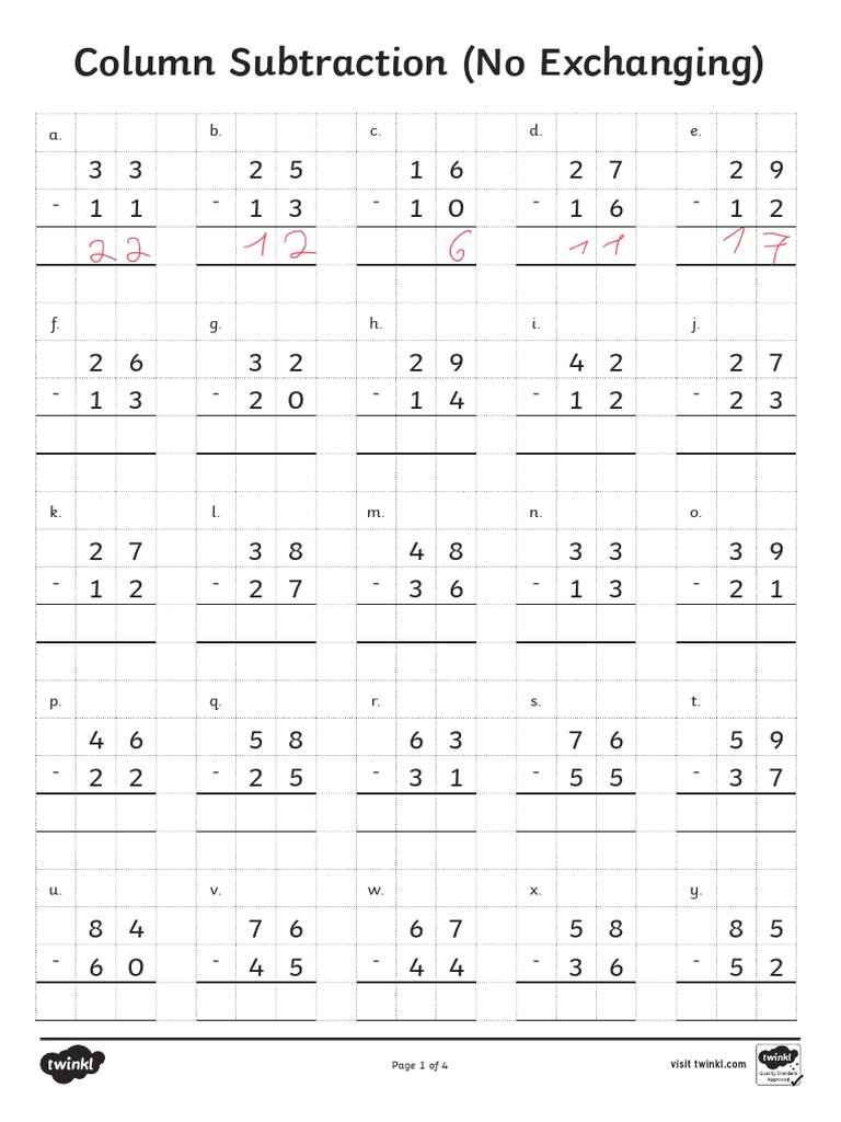 2 Digit Column Subtraction Activity Sheet Worksheet | PDF | Teaching ...