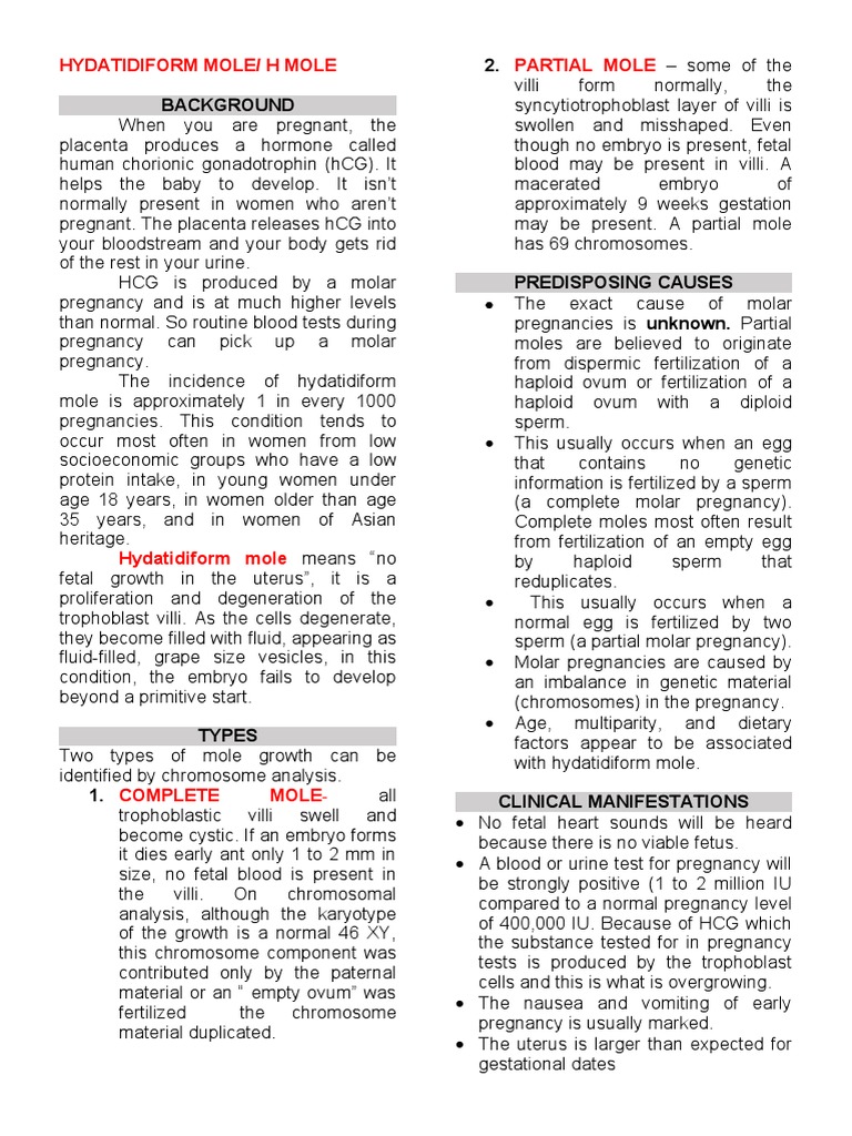 Hydatidiform Mole Outline | PDF | Diseases And Disorders | Anatomy