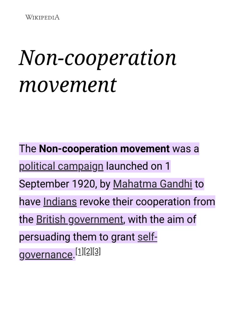 Non-Cooperation Movement - Wikipedia | PDF | Nonviolence | Colonial India