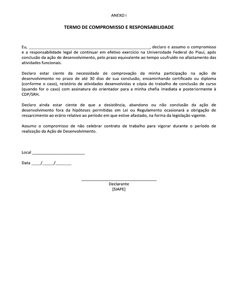 Modelo - Termo de Compromisso | PDF Modelo - Termo de Compromisso | PDF