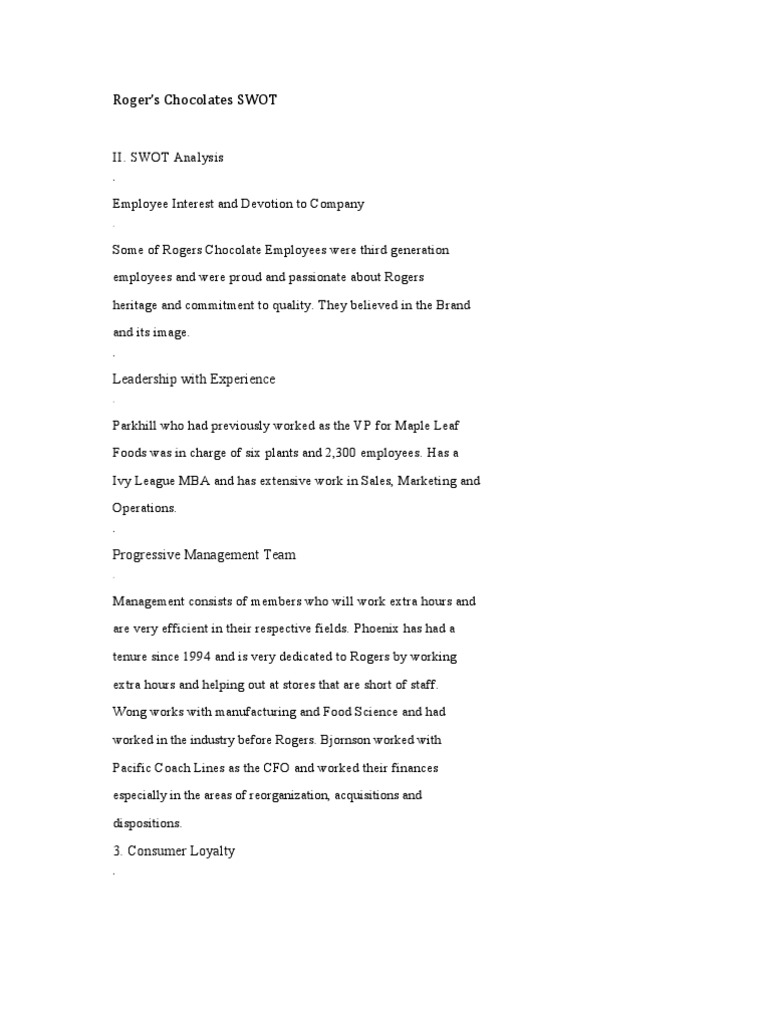 Rogers Chocolates SWOT | PDF | Employment | Brand