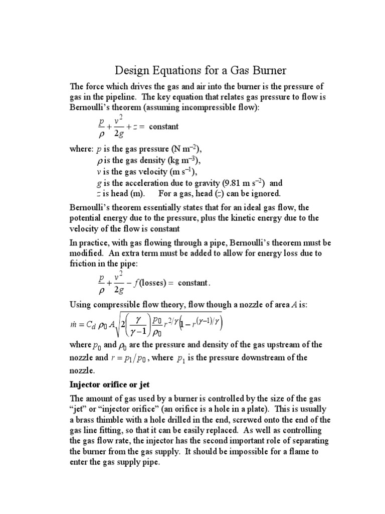 Biogas Burner Design Equations | PDF | Combustion | Fluid Dynamics