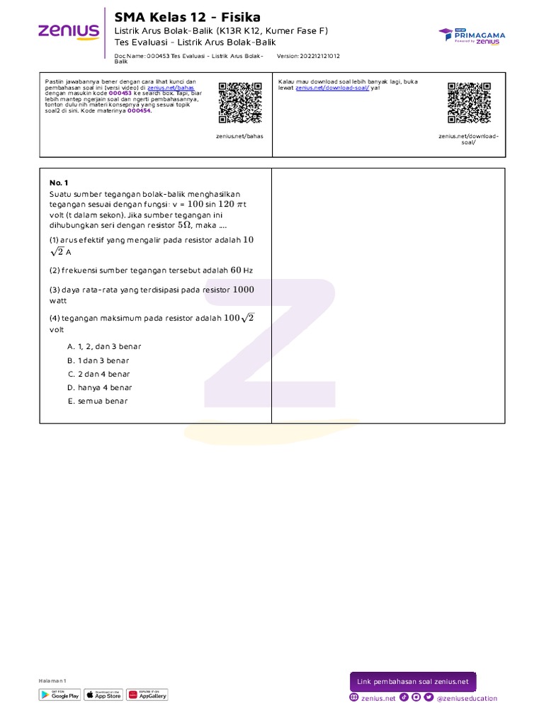 000453 Tes Evaluasi - Listrik Arus Bolak-Balik | PDF