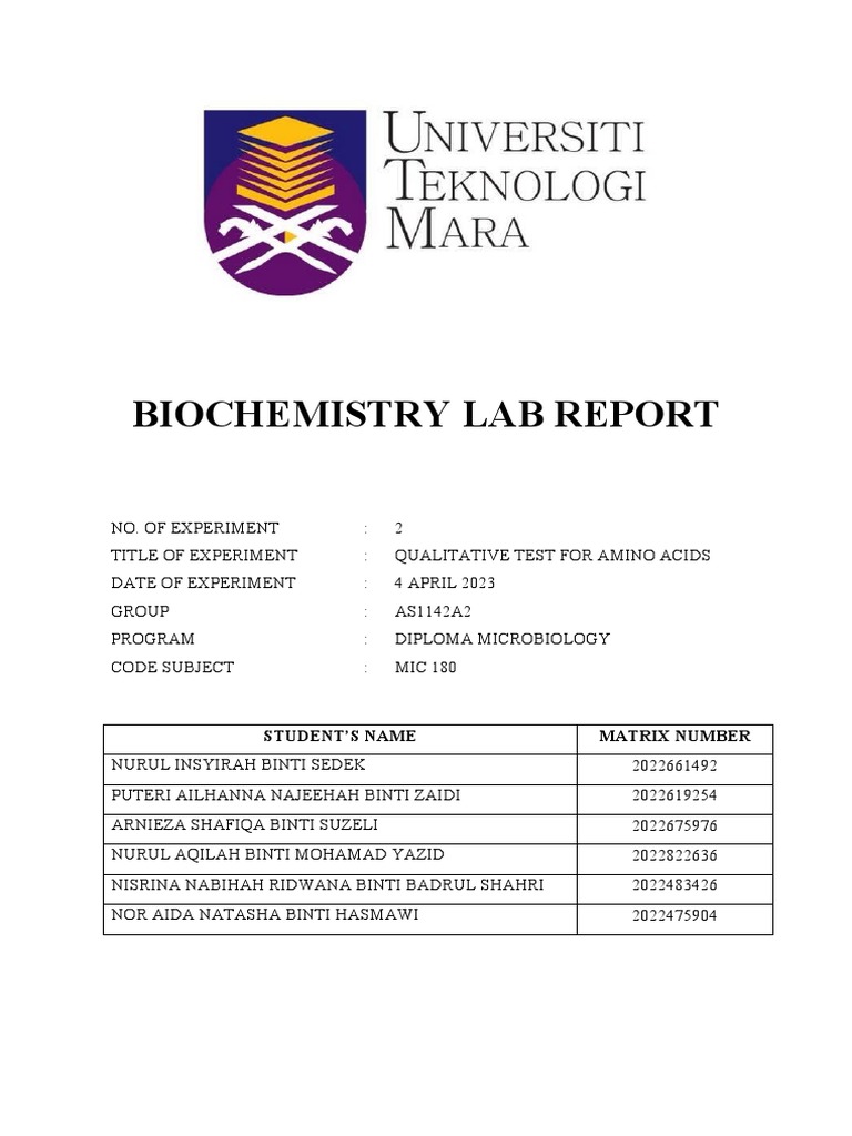 Lab Report Exp 2 Mic180 | PDF | Amino Acid | Acid
