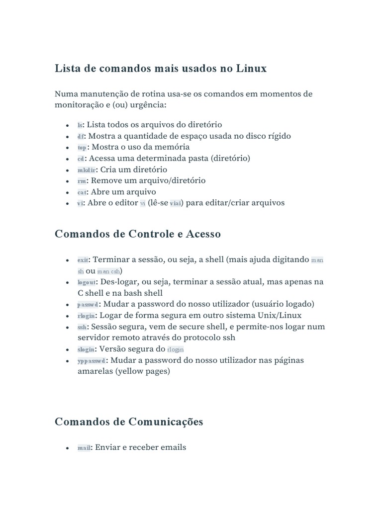 Lista de Comandos Mais Usados No Linux | PDF | Shell (informática ...