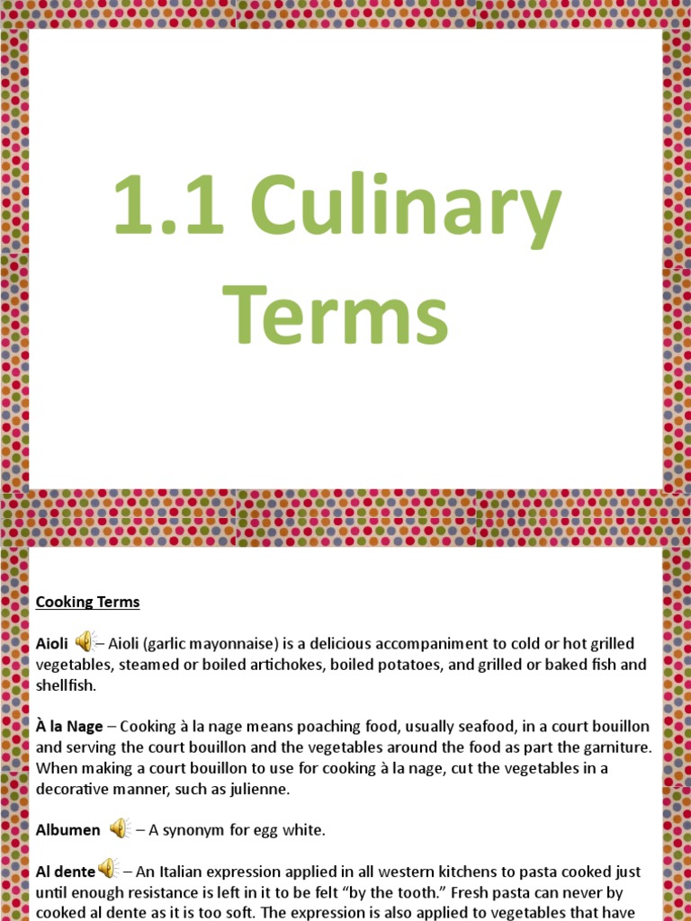 Culinary Terms | PDF | Pasta | Pesto