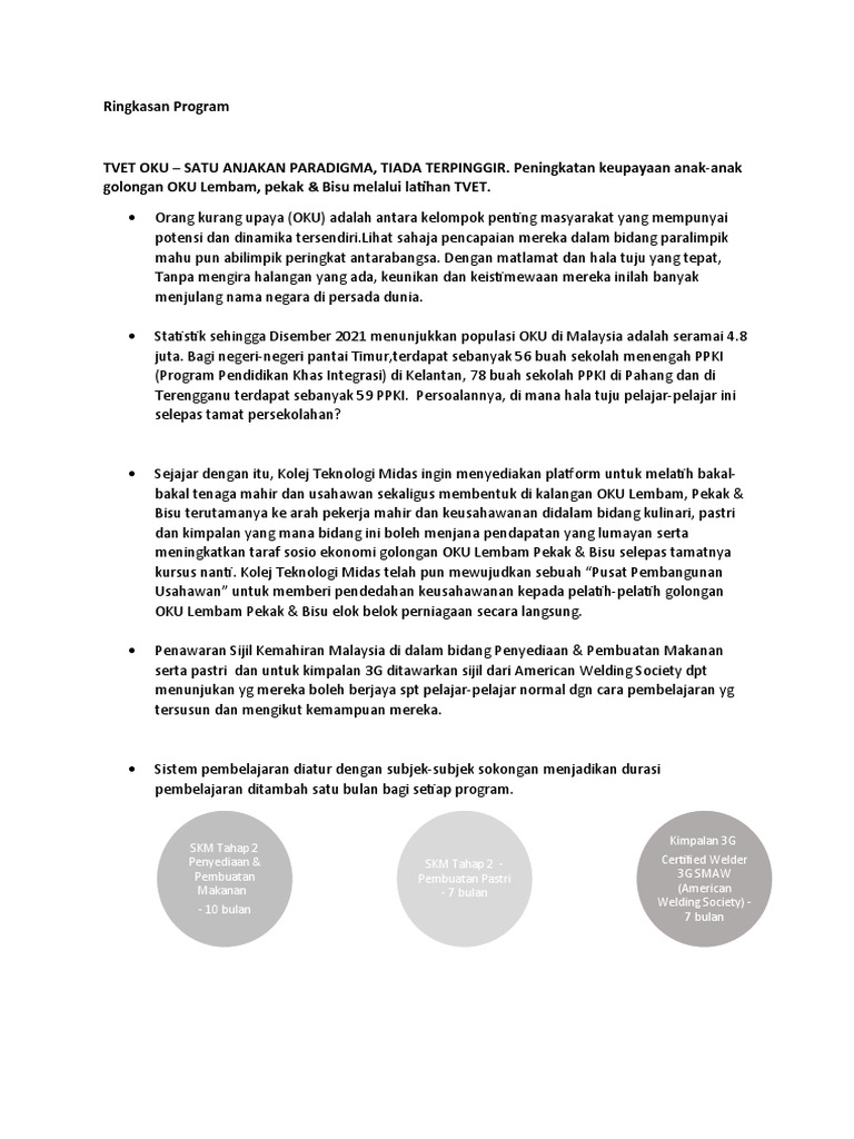 Ringkasan Program TVET OKU | PDF