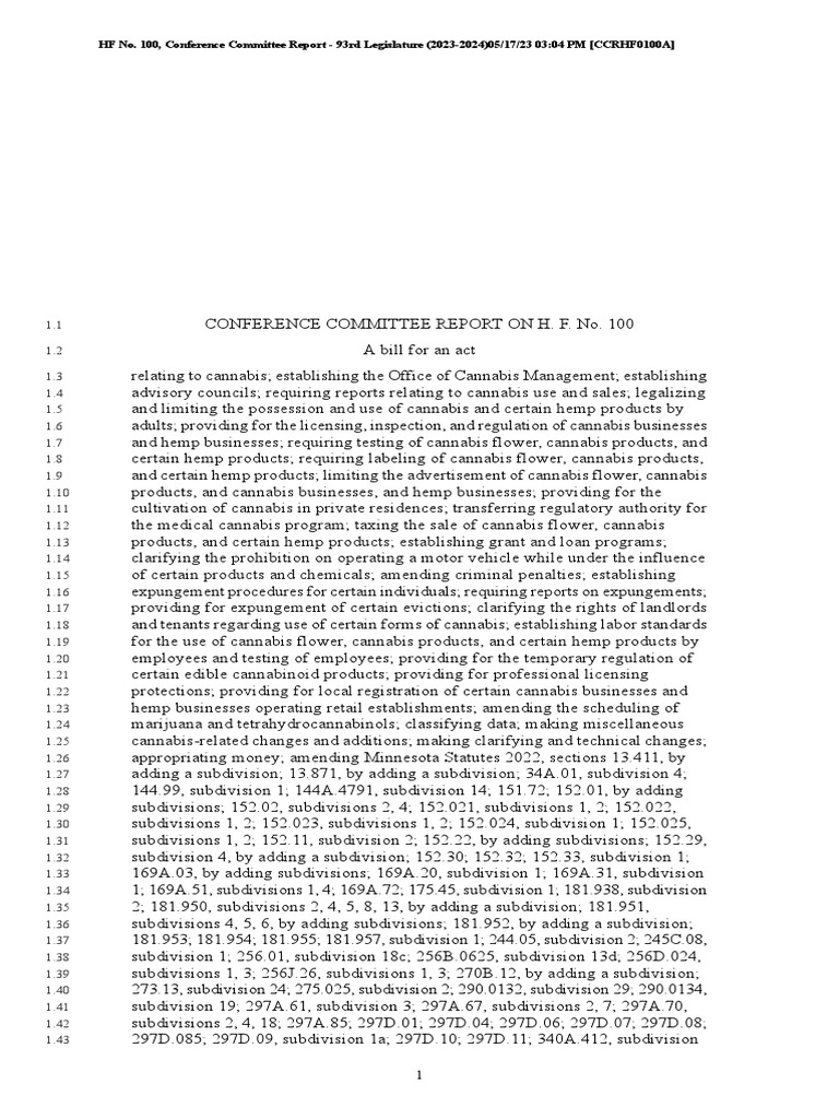 Minnesota Cannabis Regulation Bill | PDF | Law