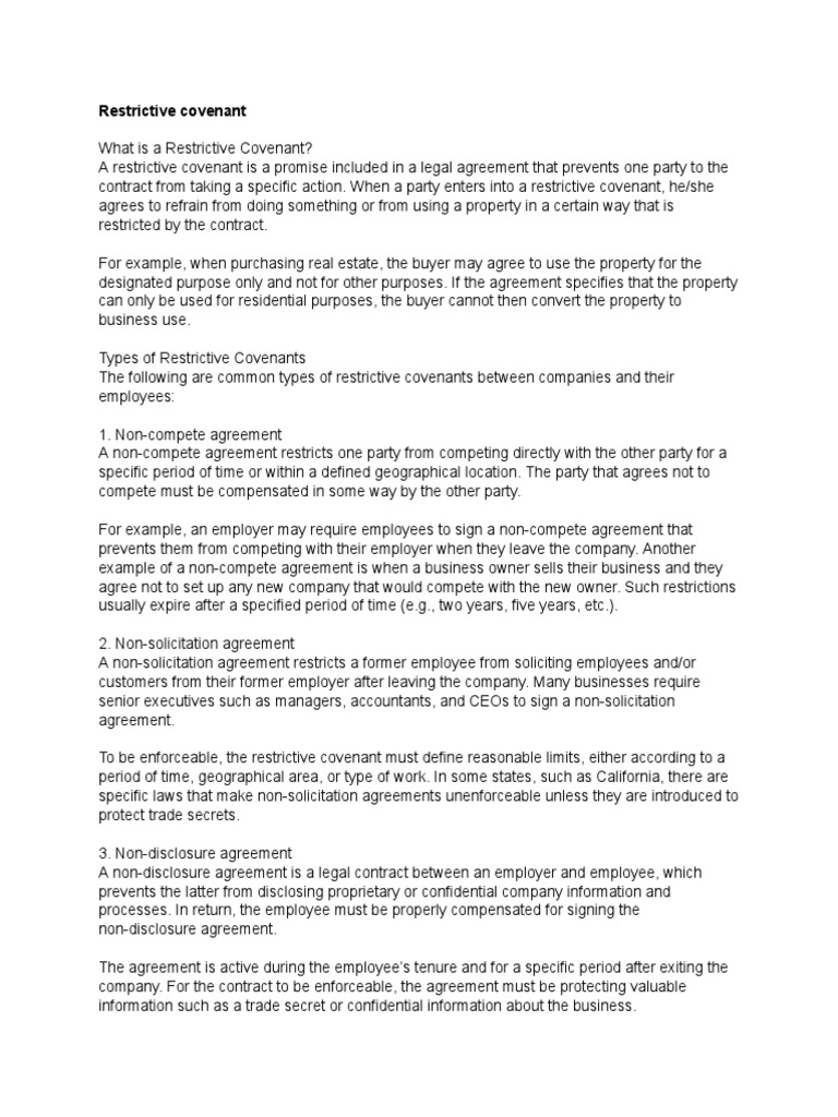 Restrictive Covenant | PDF | Covenant (Law) | Employment