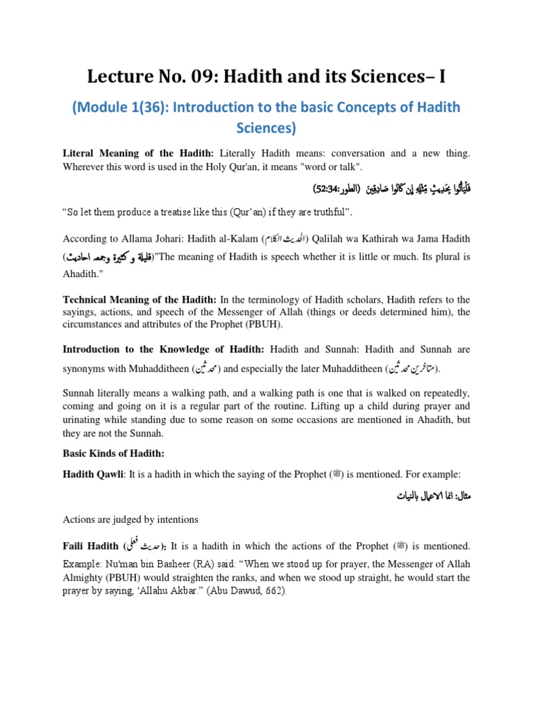Handouts Lecture 9 ISL202 (English) | PDF | Hadith | Abrahamic Religions