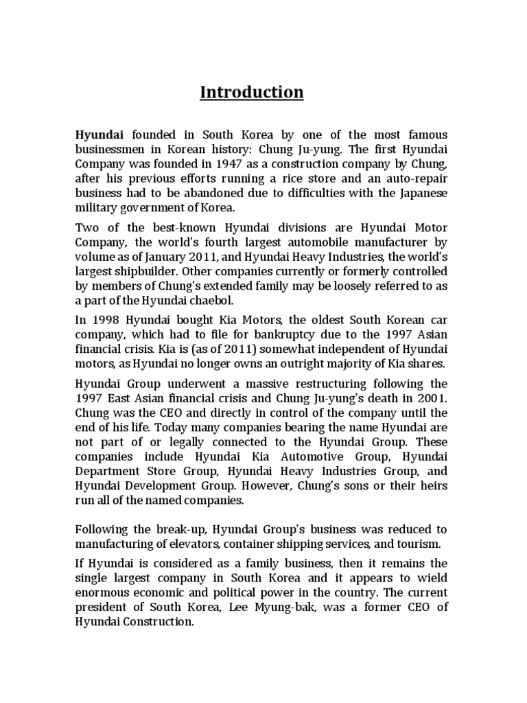 Hyundai Founded in South Korea by One of The Most Famous | PDF ...