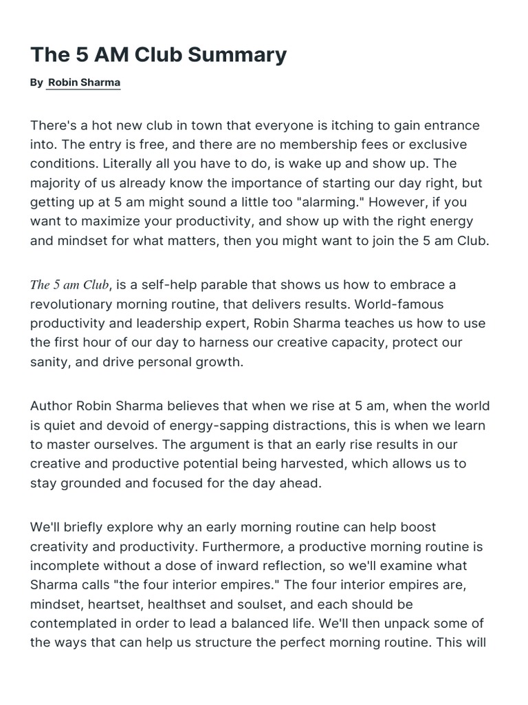 The 5 AM Club | PDF | Sleep | Mindset