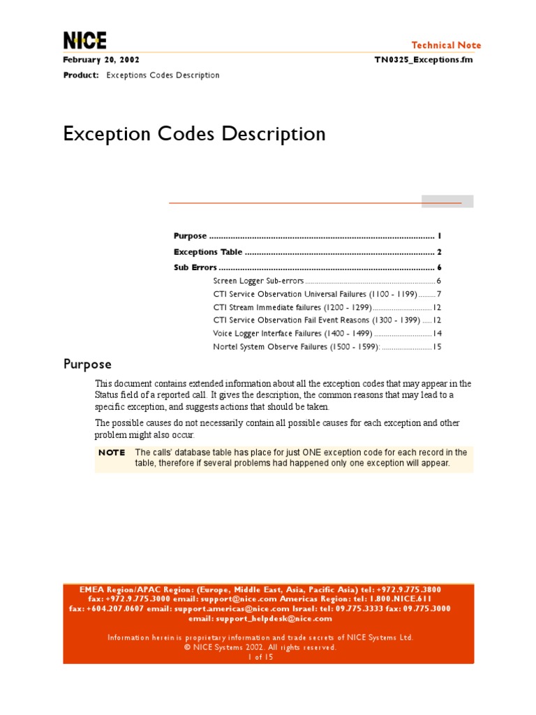 NICE Error and Exception Codes | PDF | Device Driver | Server (Computing)