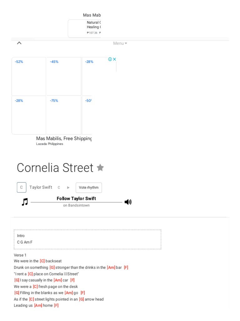 Cornelia Street - Chords Easy - Taylor Swift (Version 1) - Guitar ...