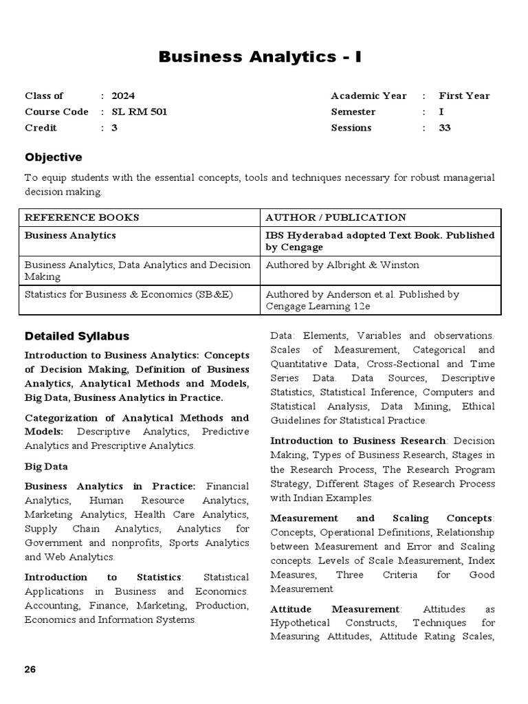 Business Analytics Course Syllabus | PDF | Analytics | Statistics