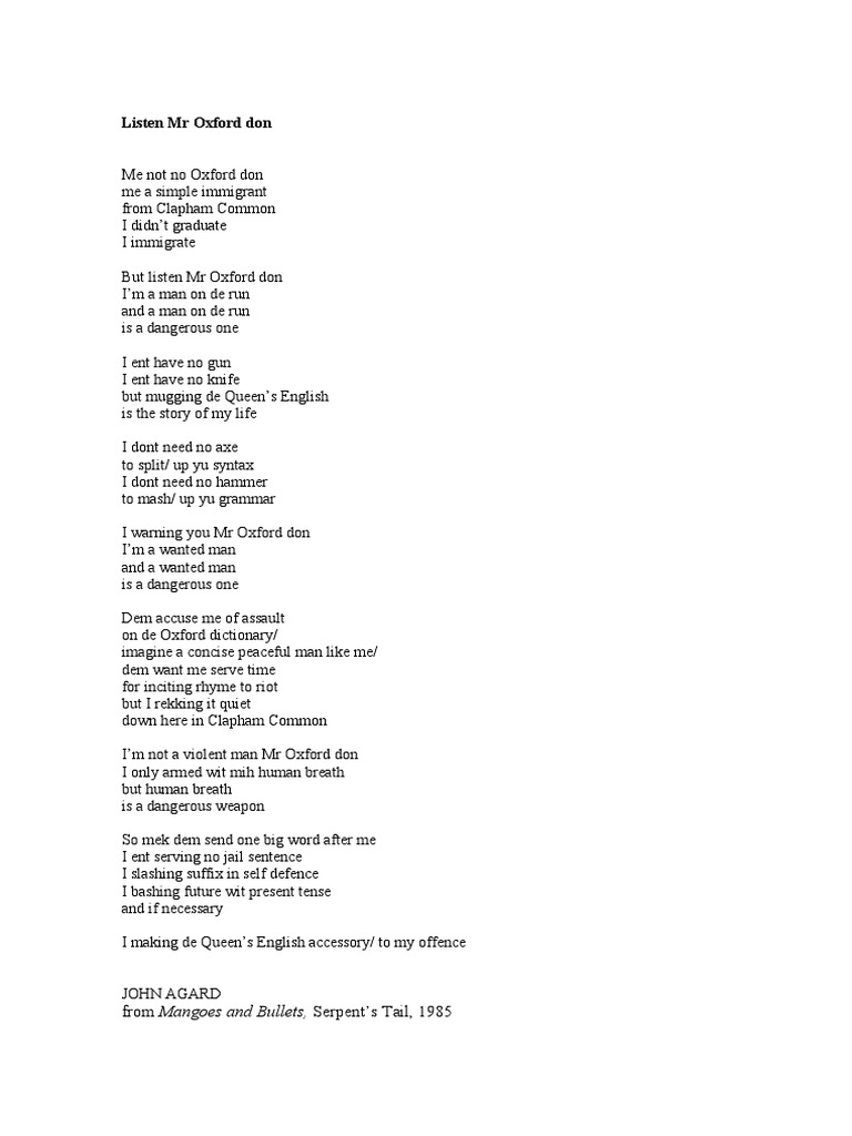 Listen Mr Oxford Don: A Poetic Defense | PDF | Poetry